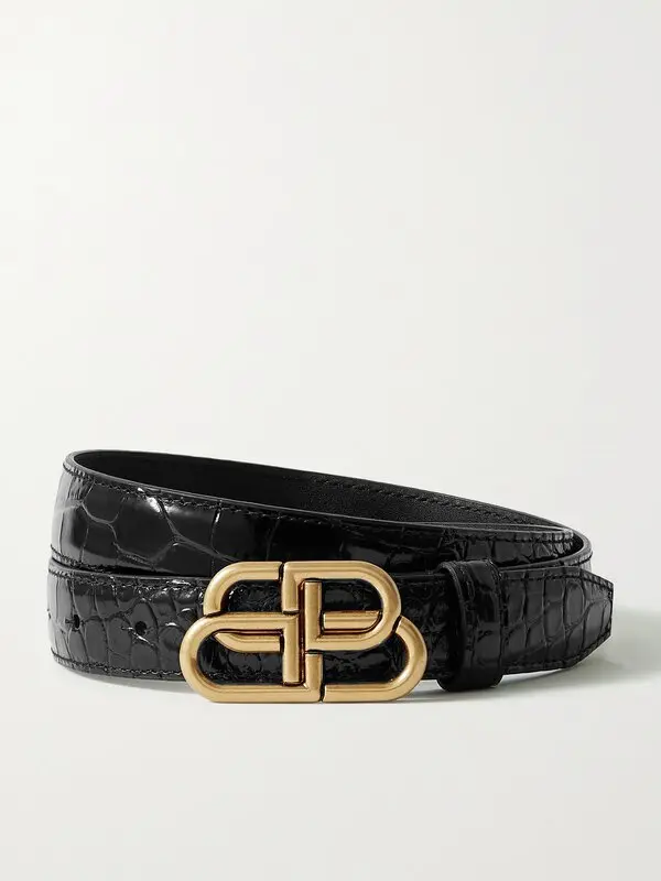 Balenciaga Bb Croc-effect Leather Waist Belt - Black