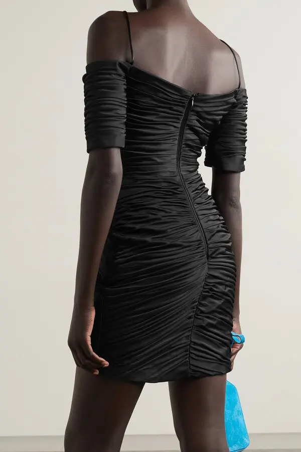 RASARIO Embellished Ruched Satin Mini Dress
