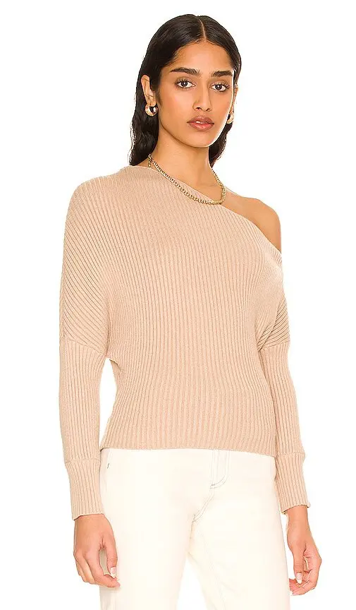 Line & Dot Blair Off Shoulder Sweater In Beige