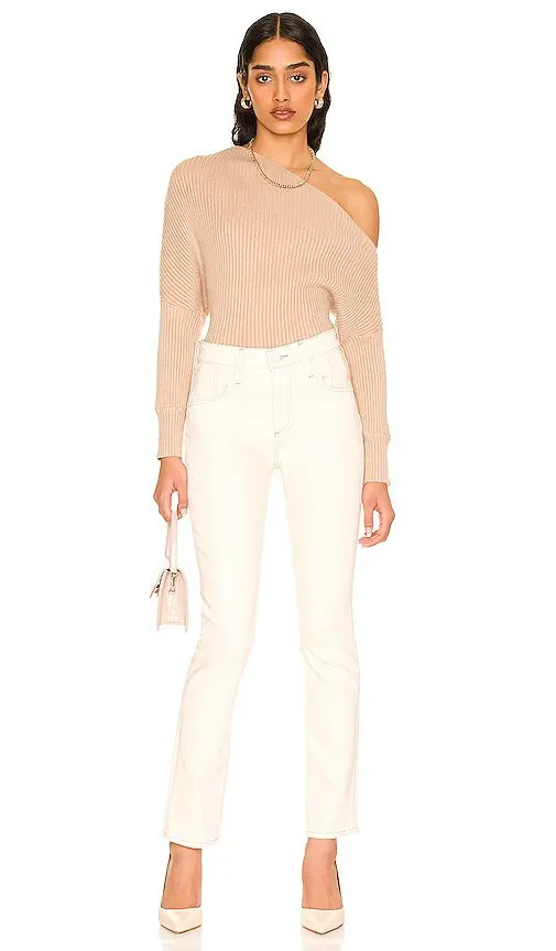 Line & Dot Blair Off Shoulder Sweater In Beige
