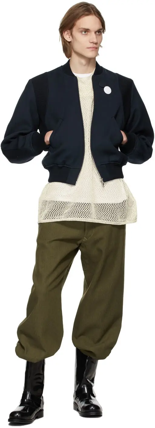 Stefan Cooke Wool Varsity Bomber Jacket In Navy - 67% Off