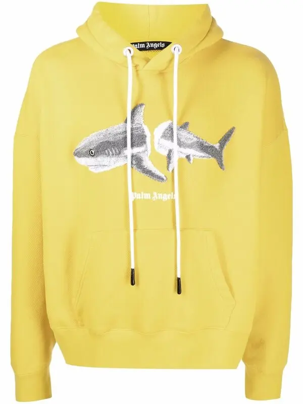 Palm Angels Embroidered Shark Motif Hoodie - Yellow
