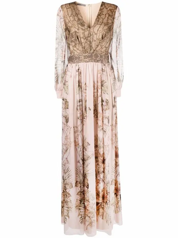 Alberta Ferretti Long Sleeve Maxi Dress - Pink