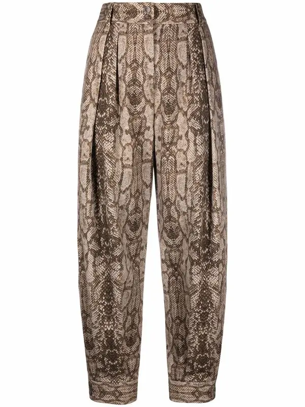 Alberta Ferretti Snakeskin Print Tapered Trousers - Brown