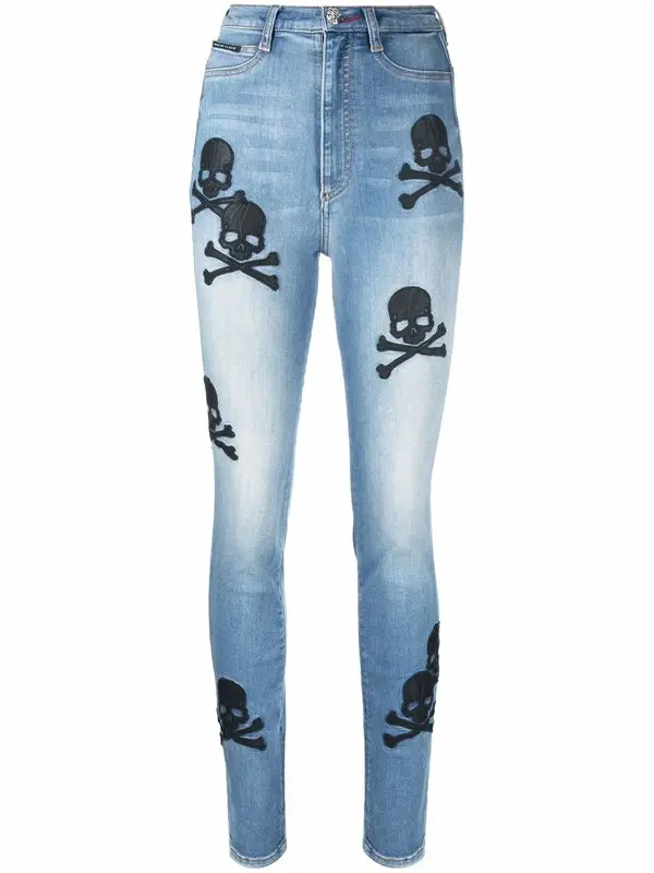 Philipp Plein Skull-patches Skinny Jeans - Blue