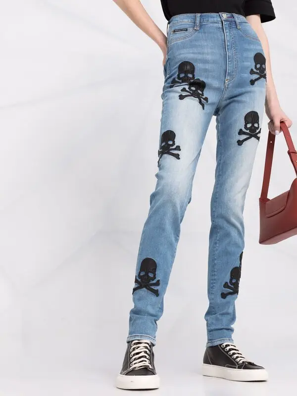 Philipp Plein Skull-patches Skinny Jeans - Blue