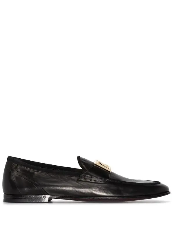 Dolce & Gabbana Dg-plaque Leather Loafers - Black