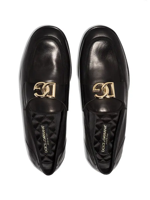 Dolce & Gabbana Dg-plaque Leather Loafers - Black