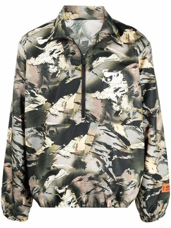 Heron Preston Logo-tape Camouflage Windbreaker Jacket - Green