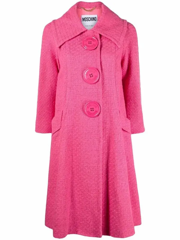 Moschino Single-breasted Tweed Coat - Pink