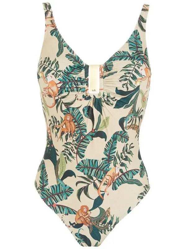 LYGIA & NANNY Mirassol Leaf-print Swimsuit - Neutrals