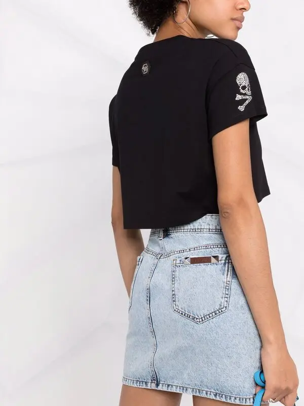 Philipp Plein Stud-detailed Distressed Mini Denim Skirt