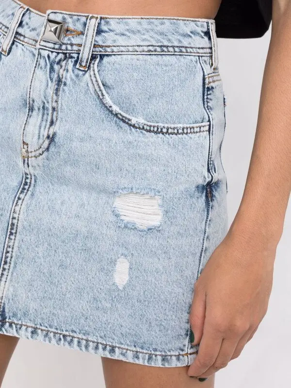 Philipp Plein Stud-detailed Distressed Mini Denim Skirt