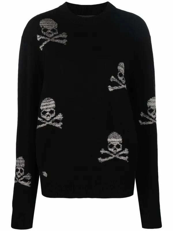 Philipp Plein Metallic Kull Crew Neck Jumper