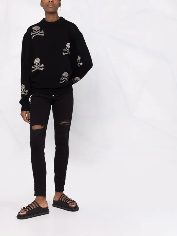 Philipp Plein Metallic Kull Crew Neck Jumper