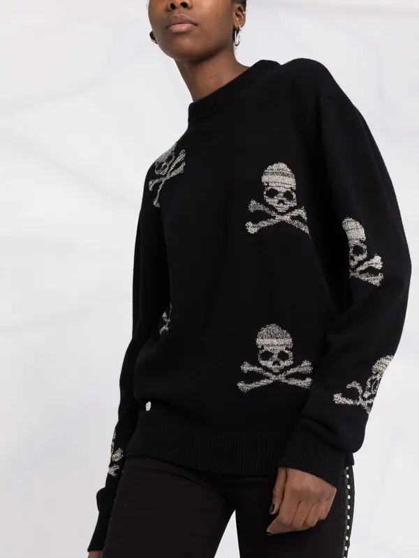 Philipp Plein Metallic Kull Crew Neck Jumper