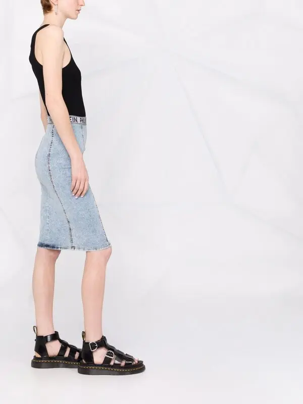 Philipp Plein Stones Denim Pencil Skirt