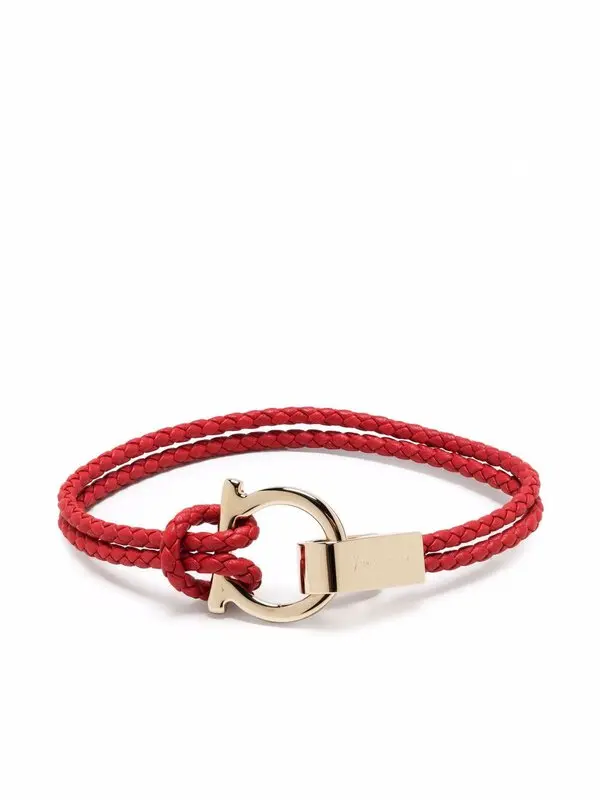 FERRAGAMO Braided Leather Bracelet - Red