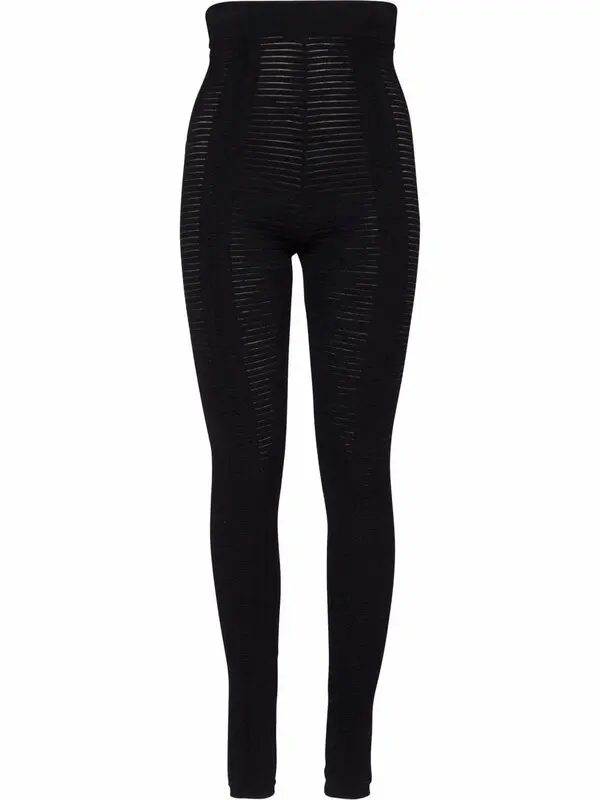 Balmain High-waisted Sheer Knitted Leggings - Black