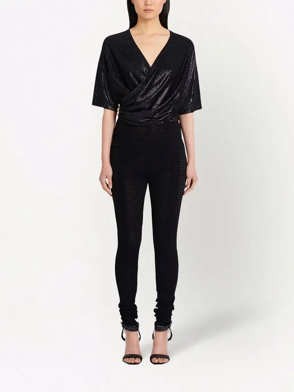 Balmain High-waisted Sheer Knitted Leggings - Black