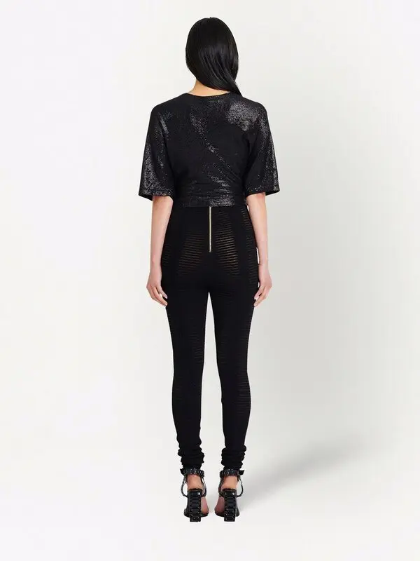 Balmain High-waisted Sheer Knitted Leggings - Black