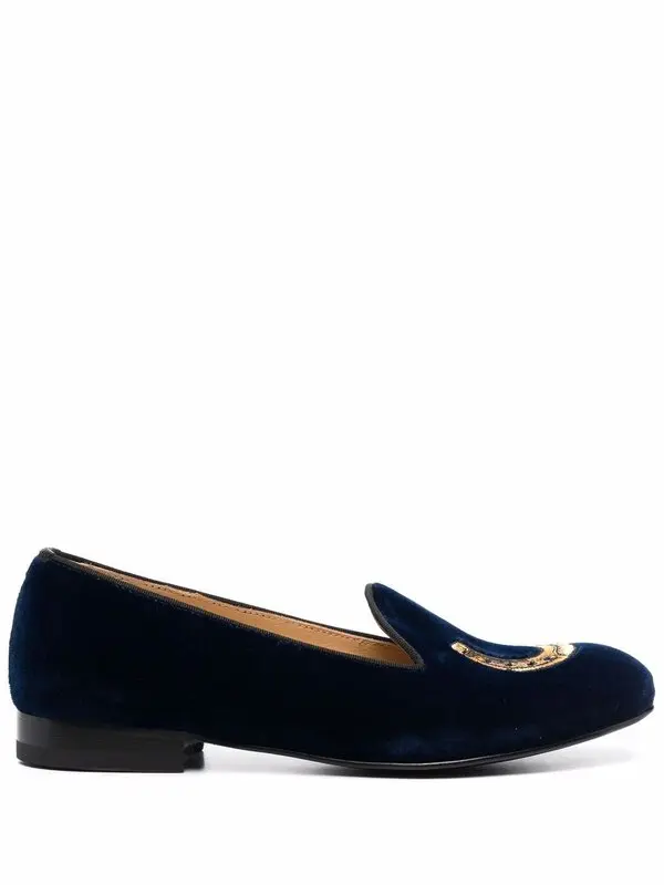 SCAROSSO Myrtle Embroidered Velvet Loafers