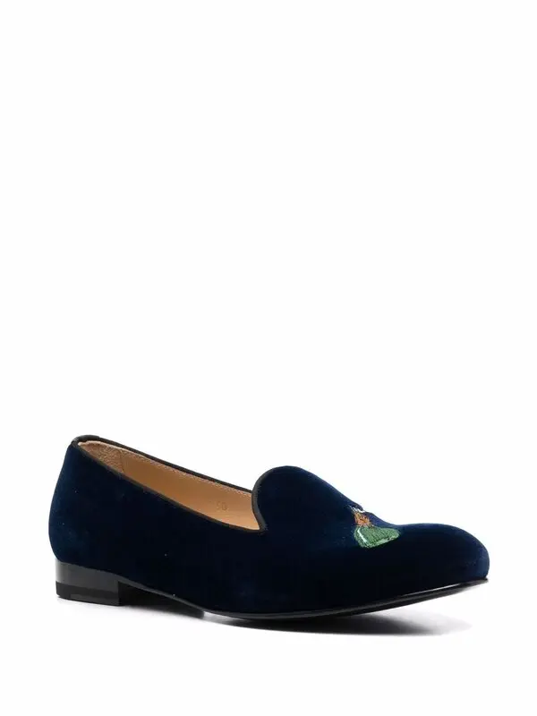 SCAROSSO Daisy Embroidered Velvet Slippers