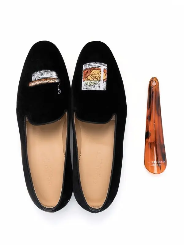 SCAROSSO Tom Embroidered Velvet Slippers