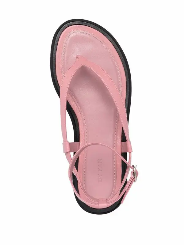 By Far Grained-leather Thong Sandals - Pink