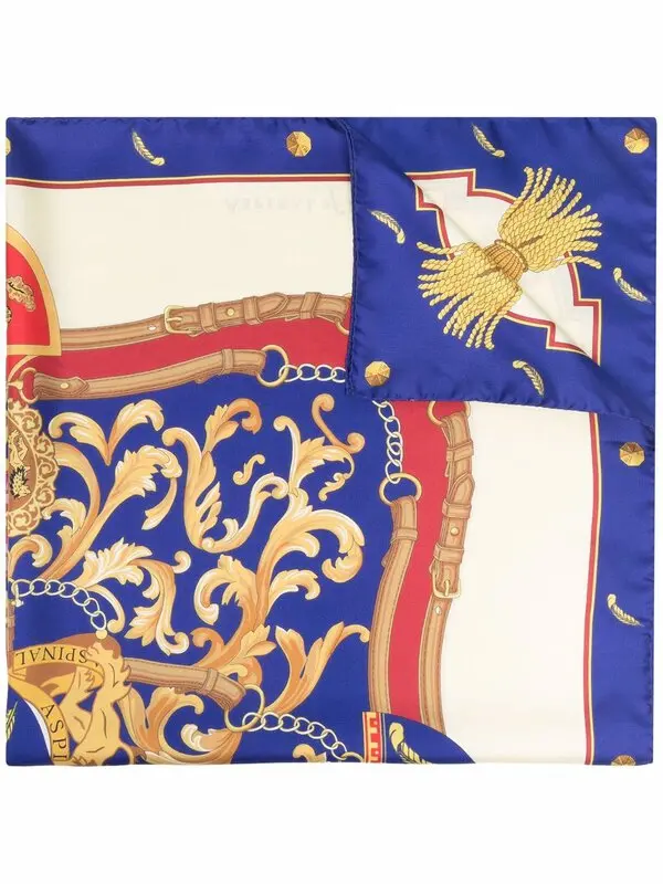 ASPINAL OF LONDON Baroque-pattern Print Scarf - Blue