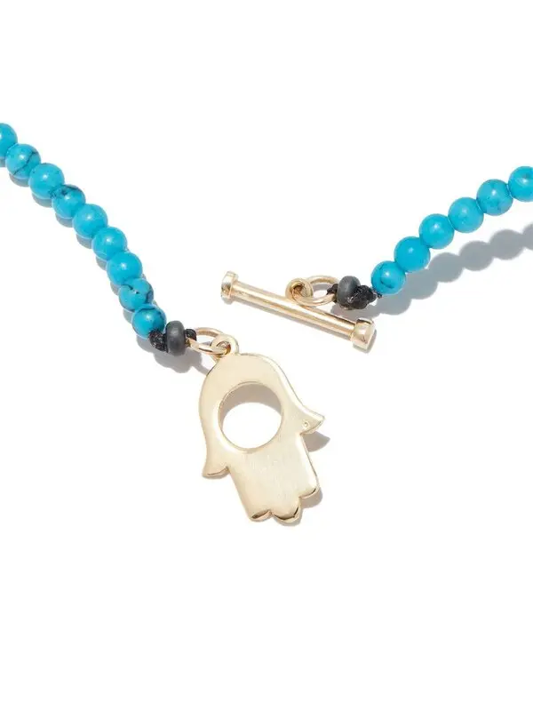Luis Morais 14kt Yellow Hamsa Turquoise Necklace