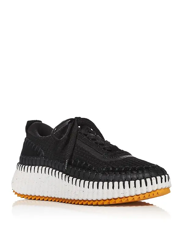 Chloé Nama Woven Platform Low Top Sneakers - Black