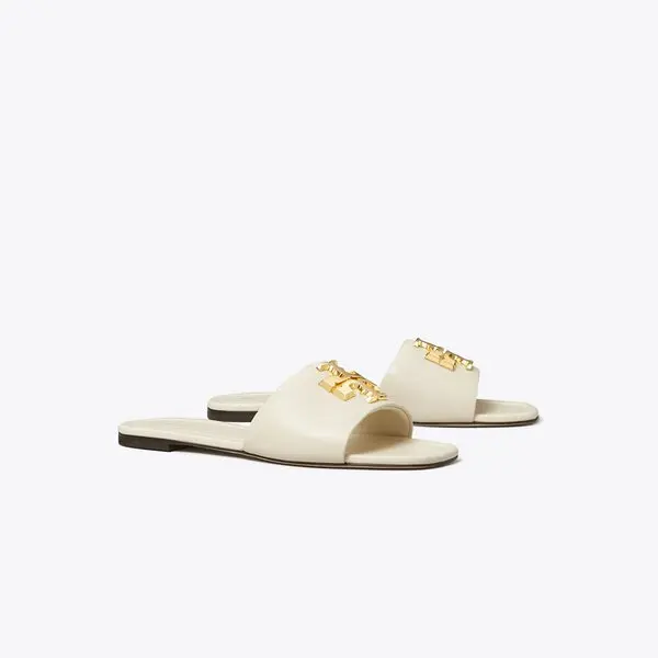 Tory Burch Eleanor Leopard Print Slides - Light Cream/gold