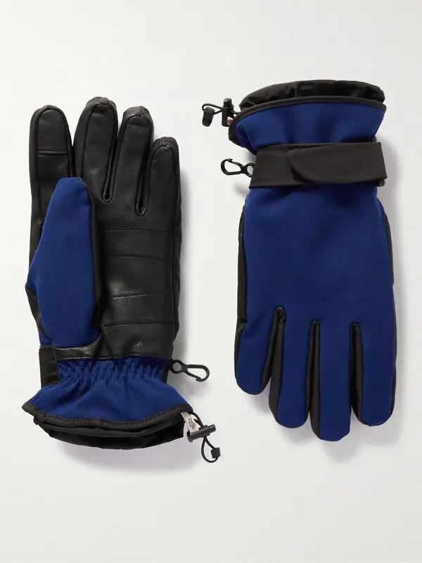 Moncler Fleece-lined Leather And Stretch-twill Ski Gloves - Blue