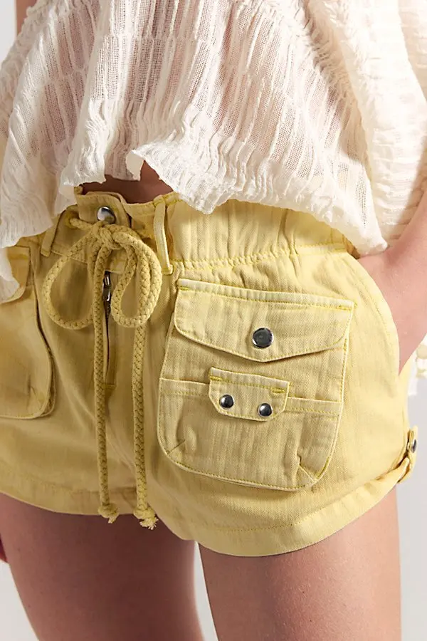 Free People Waimea Slouchy Solid Shorts - Double Butter