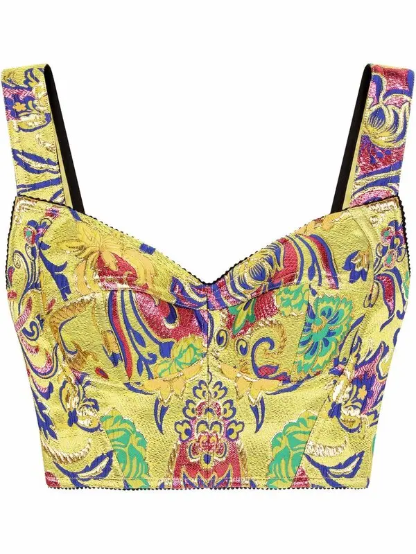 Dolce & Gabbana Paisley-print Silk Crop Top - Yellow