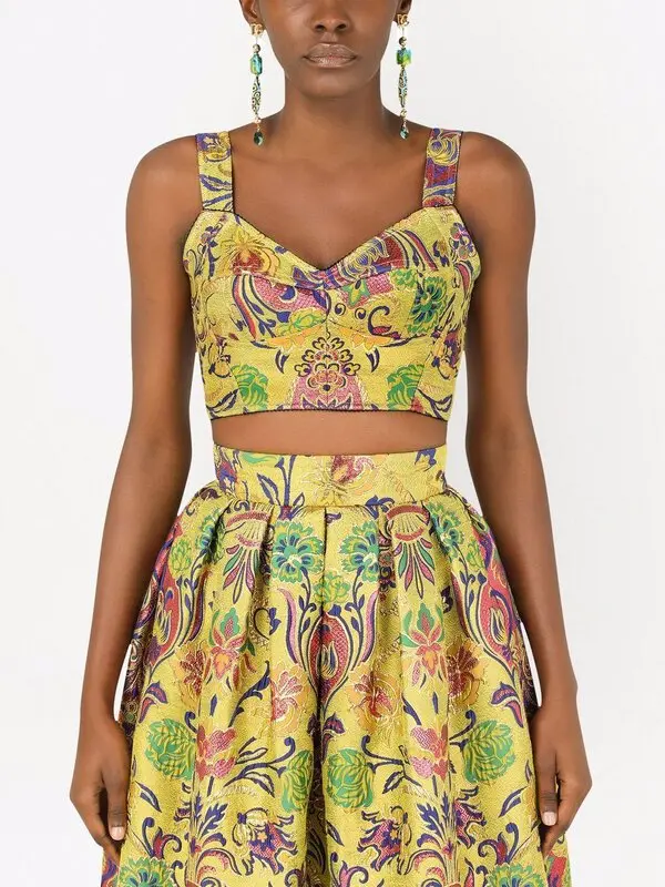 Dolce & Gabbana Paisley-print Silk Crop Top