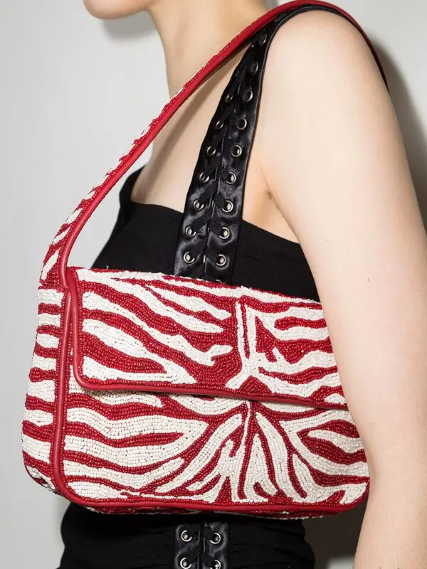 Staud Tommy Bead-embellished Shoulder Bag - Red