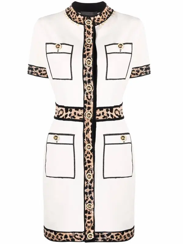 Philipp Plein Leopard Trim Mini Dress - Neutrals
