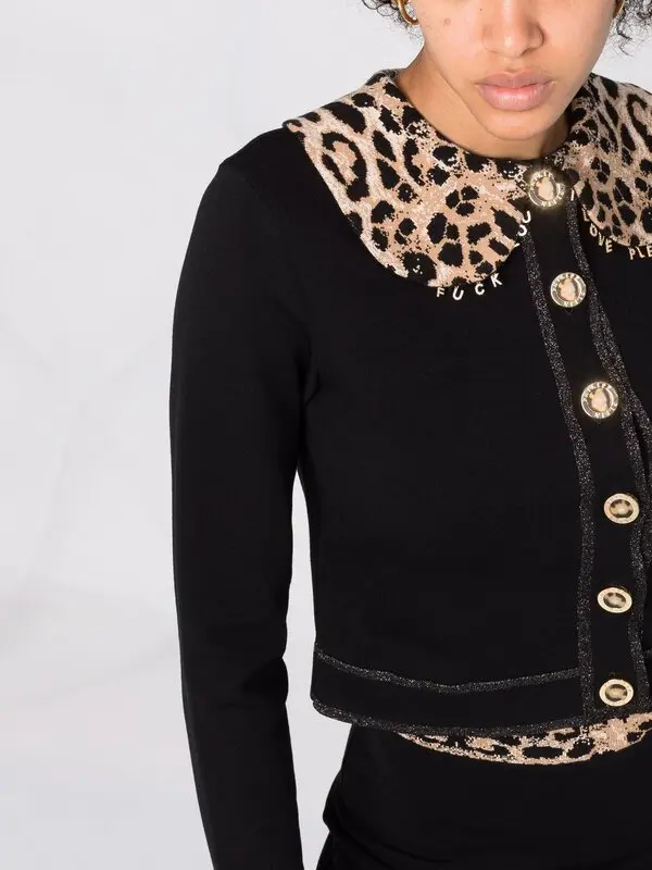Philipp Plein Leopard Print Collar Cardigan