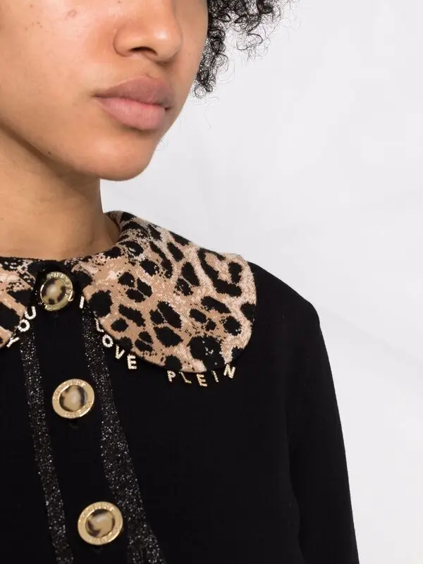 Philipp Plein Leopard Print Collar Cardigan