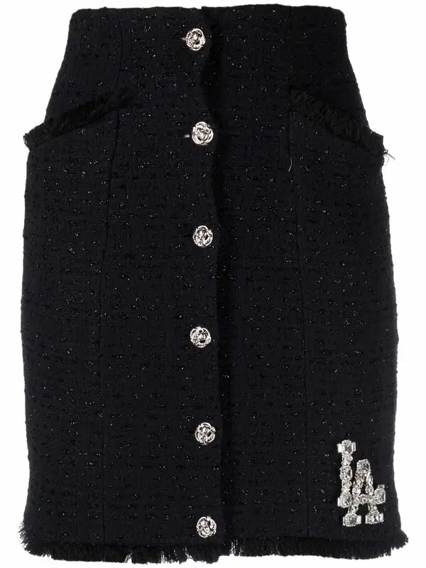 Philipp Plein Crystal Skull Tweed Skirt