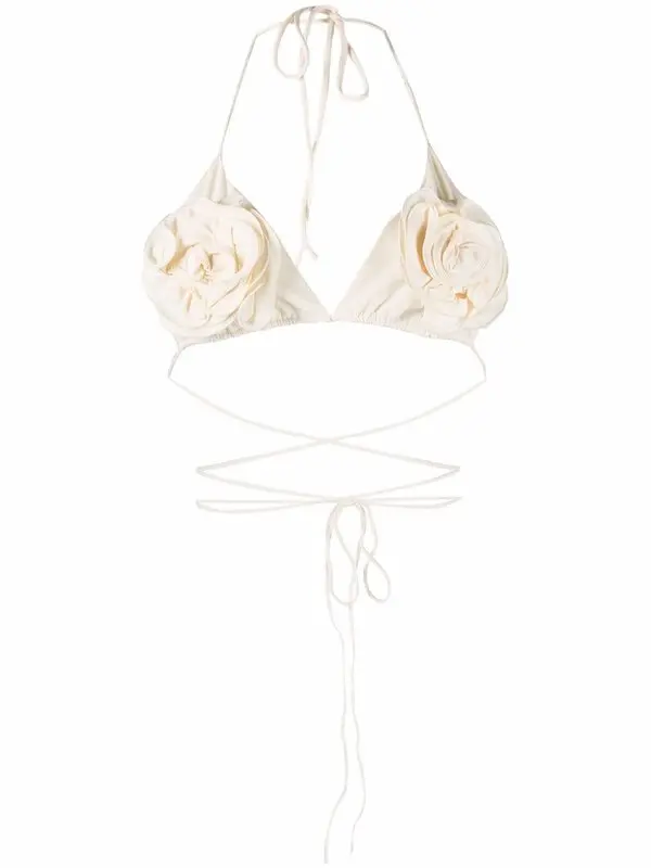 Magda Butrym Flower Appliqué Triangle Bikini Top - Neutrals