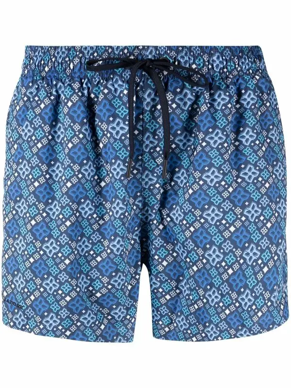 Tagliatore Pattern-print Swim Shorts - Blue