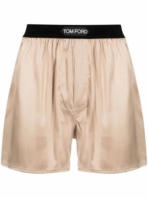 TOM FORD Logo-waist Silk Boxers - Neutrals