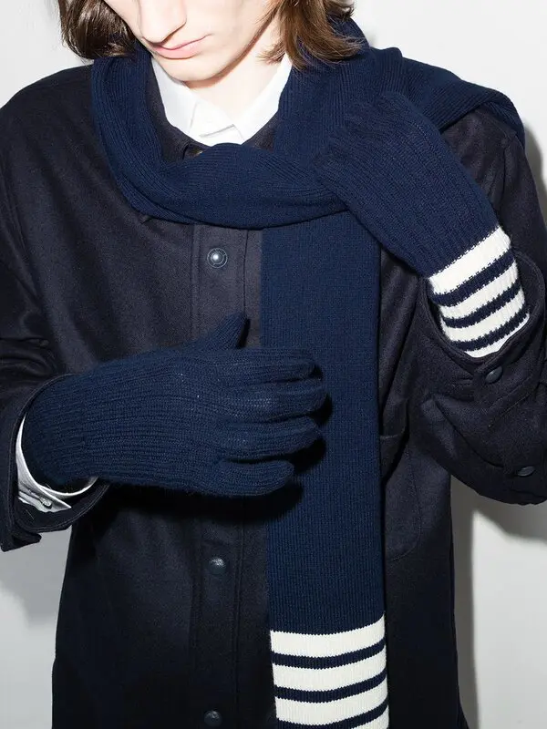 Thom Browne 4-bar Cashmere Gloves - Blue