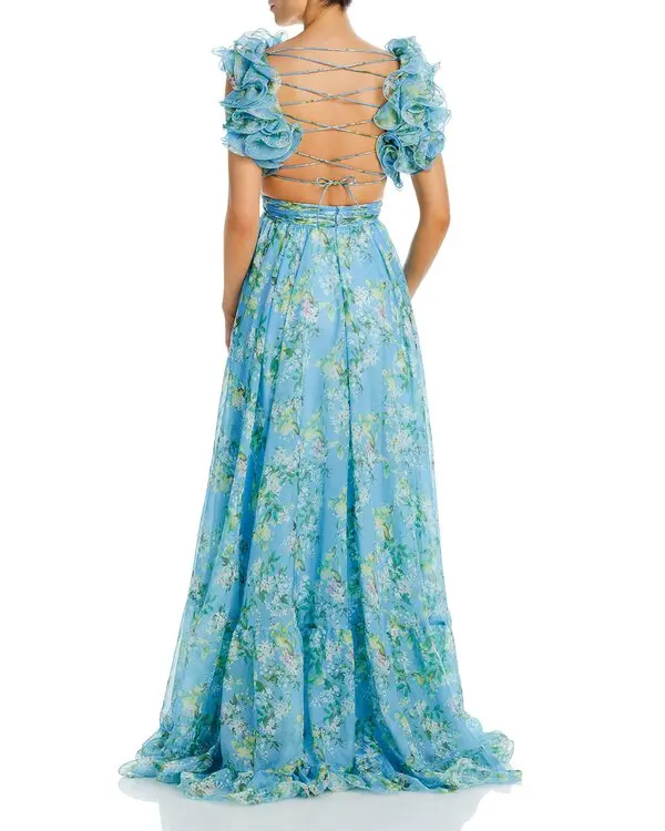 Mac Duggal Floral Cut-out Chiffon Gown - Blue Multi