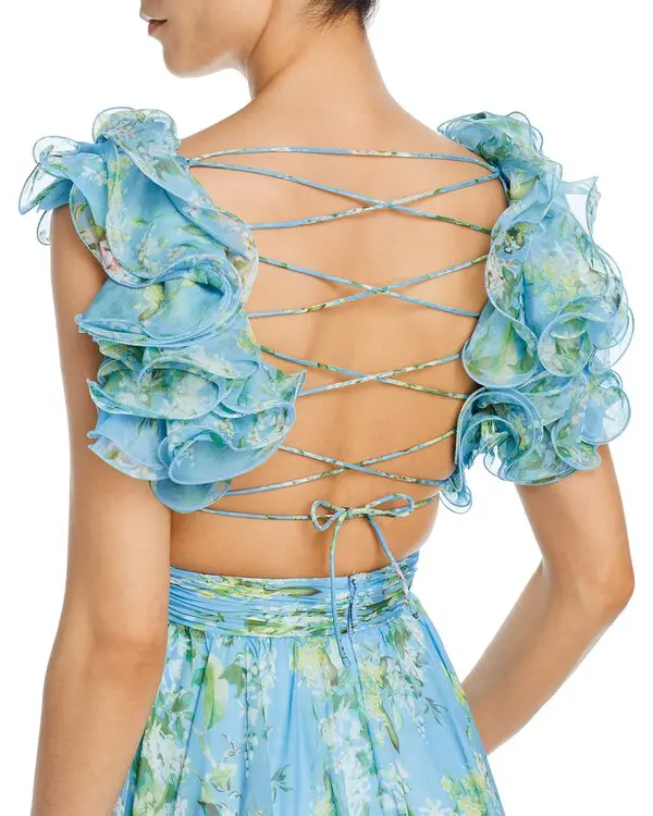Mac Duggal Floral Cut-out Chiffon Gown - Blue Multi