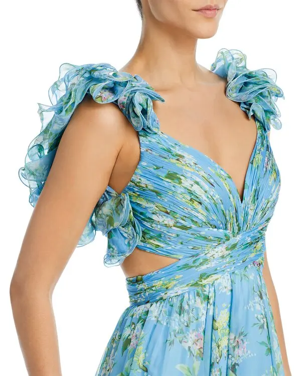 Mac Duggal Floral Cut-out Chiffon Gown - Blue Multi