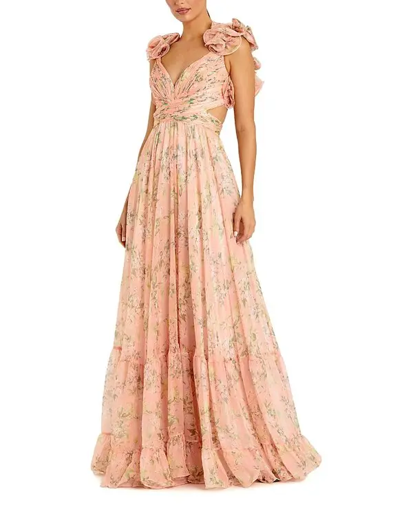 Mac Duggal Floral Cut-out Chiffon Gown - Pink Multi